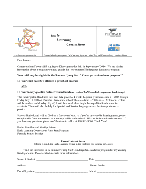 Fillable Online Early Learning Connections Early - ferndalesd.org Fax Email Print - pdfFiller