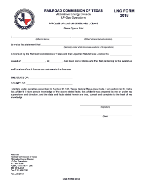Fillable Online rrc state tx AFFIDAVIT OF LOST OR DESTROYED LICENSE ...