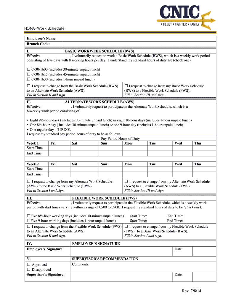 Fillable Online navymwr HQ NAF Work Schedule - Navy MWR Fax Email Print ...