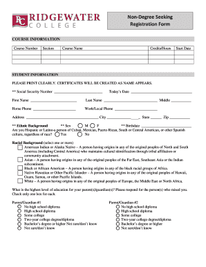 Fillable Online ridgewater Non-Degree Seeking Registration Form. Non ...