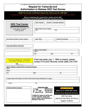 Fillable Online Request for Transcript and Authorization to Release GED ...