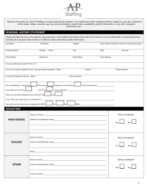 Fillable Online personal history statement education high school college other Fax Email Print ...