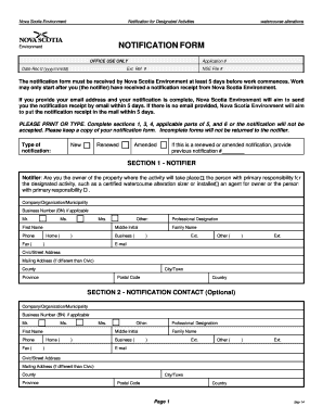 Fillable Online notification form - Government of Nova Scotia Fax Email Print - pdfFiller