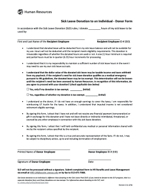 Fillable Online Sick Leave Donation to an Individual - Donor Form ...