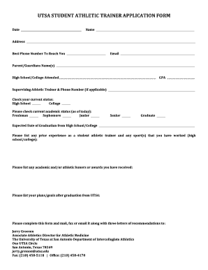Fillable Online utsa student athletic trainer application form ...
