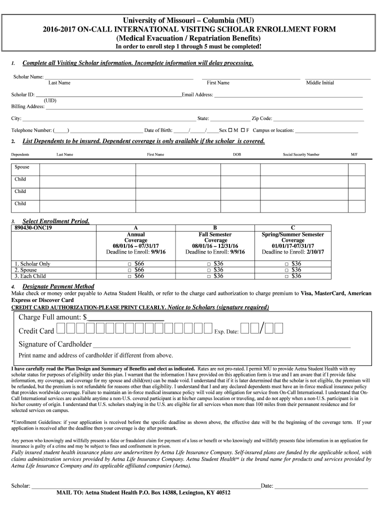 Fillable Online international missouri Insurance Enrollment Form for ...