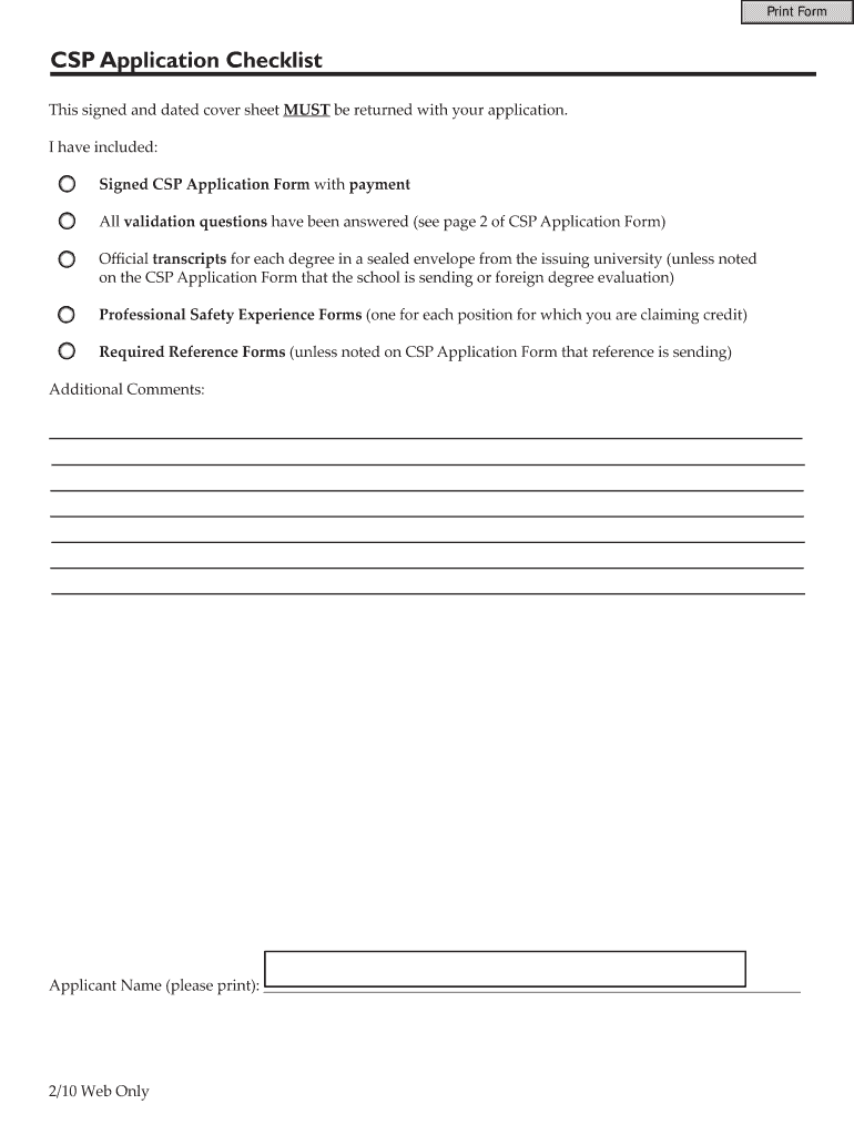 Fillable Online asse CSP Application Checklist Fax Email Print - pdfFiller