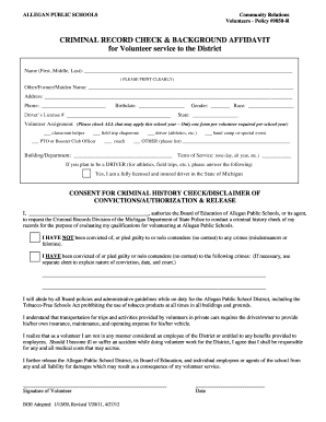 Fillable Online CRIMINAL RECORD CHECK & BACKGROUND AFFIDAVIT for ...