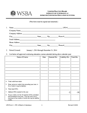 Fillable Online LPO Form 2 - Affidavit of Attendance - Washington State ...