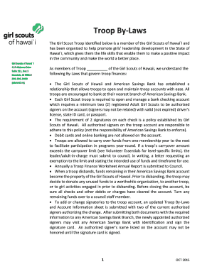 Fillable Online gshawaii Girl Scout Troop Bylaws. Troop finance ...
