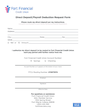 Fillable Online fortfinancialcu Direct Deposit/Payroll Deduction ...