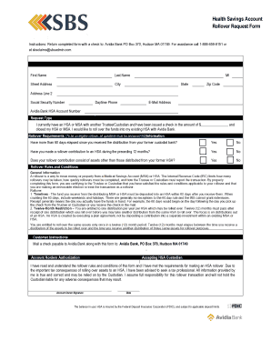 Fillable Online Health Savings Account Rollover Request Form Fax Email ...