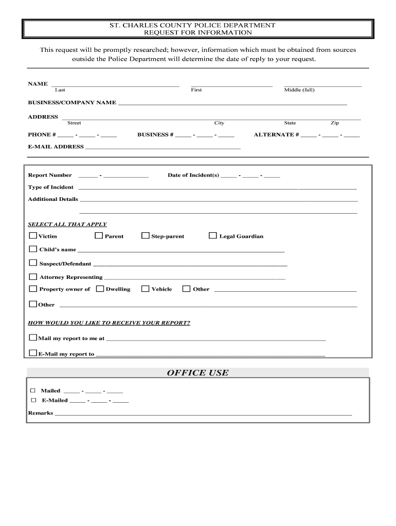 Fillable Online Incident Report Information Request Form (PDF) - St ...
