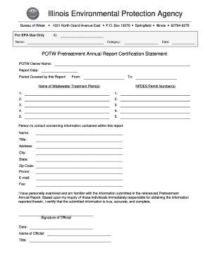 Fillable Online epa state il POTW Pretreatment Modified Annual Report ...