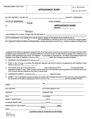 Fillable Online APPEARANCE BOND APPEARANCE BOND Fax Email Print - pdfFiller