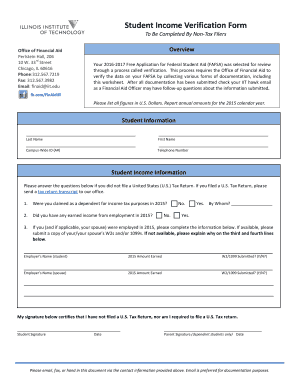 Fillable Online Student Income Verification Form - Illinois Institute ...