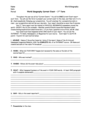 Fillable Online Period World Geography Current Event st Term Throughout ...