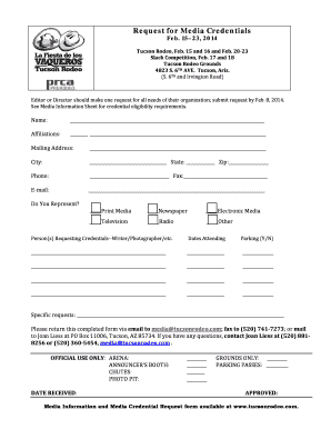 Fillable Online Request for Media Credentials - Tucson Rodeo Fax Email Print - pdfFiller