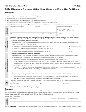 Fillable Online 2016 Minnesota Employee Withholding Allowance/Exemption ...