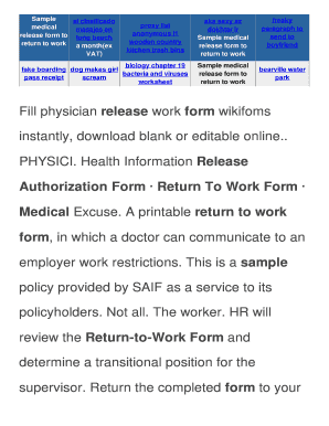 Fillable Online Sample medical release form to return to work Fax Email ...