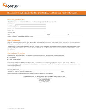 Fillable Online Optum Revocation of Authorization for Use and ...