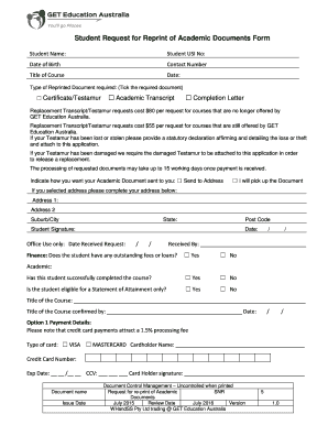 Fillable Online get edu Student Request for Reprint of Academic ...