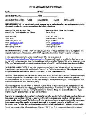 Fillable Online INITIAL CONSULTATION WORKSHEET: Fax Email Print - pdfFiller