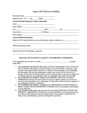 Fillable Online eastms Camp AMP Waiver of Liability Fax Email Print ...