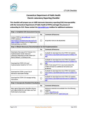 Fillable Online CT ELR Checklist Connecticut Department of Public ...