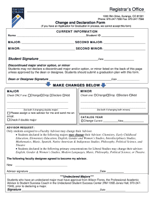 Fillable Online fortlewis Change of Advisor, Major, Minor or Catalog ... - Fort Lewis College ...