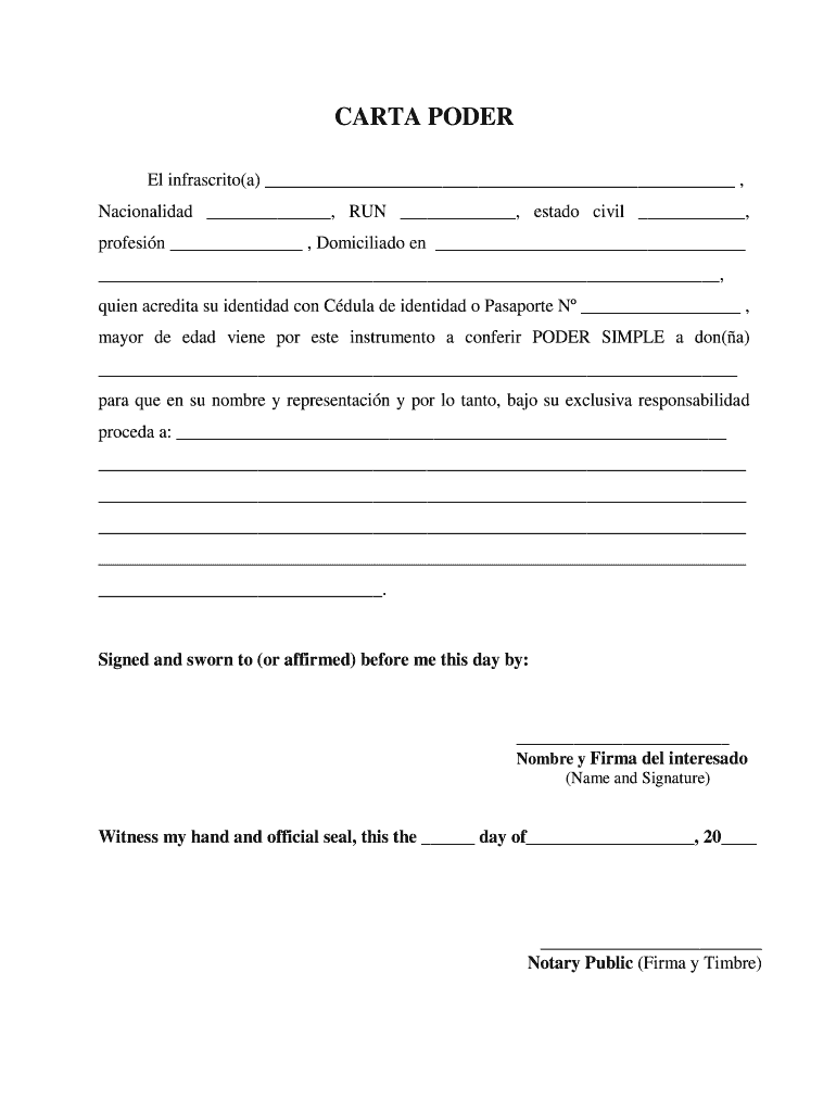 Fillable Online chile gob carta poder - Chile en el Exterior - chile ...