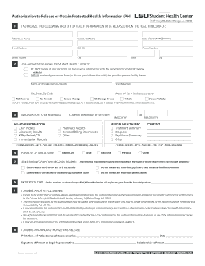 Fillable Online lsu Authorization to Release or Obtain PHI Form - 10-30 ...