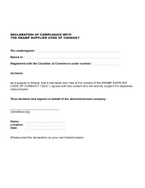 Fillable Online DECLARATION OF COMPLIANCE WITH THE KRAMP SUPPLIER ...