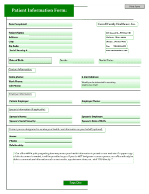 Fillable Online Patient Forms - Carroll Family Healthcare Fax Email Print - pdfFiller