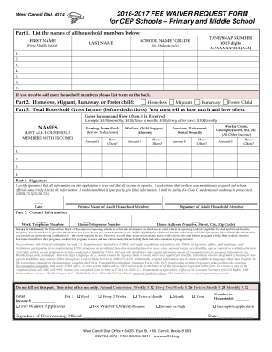 Fillable Online wc314 CEP Fee Waiver Request Form - West Carroll ...
