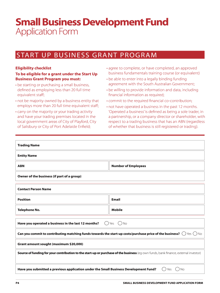 Fillable Online Small Business Development Fund Application Form Fax ...