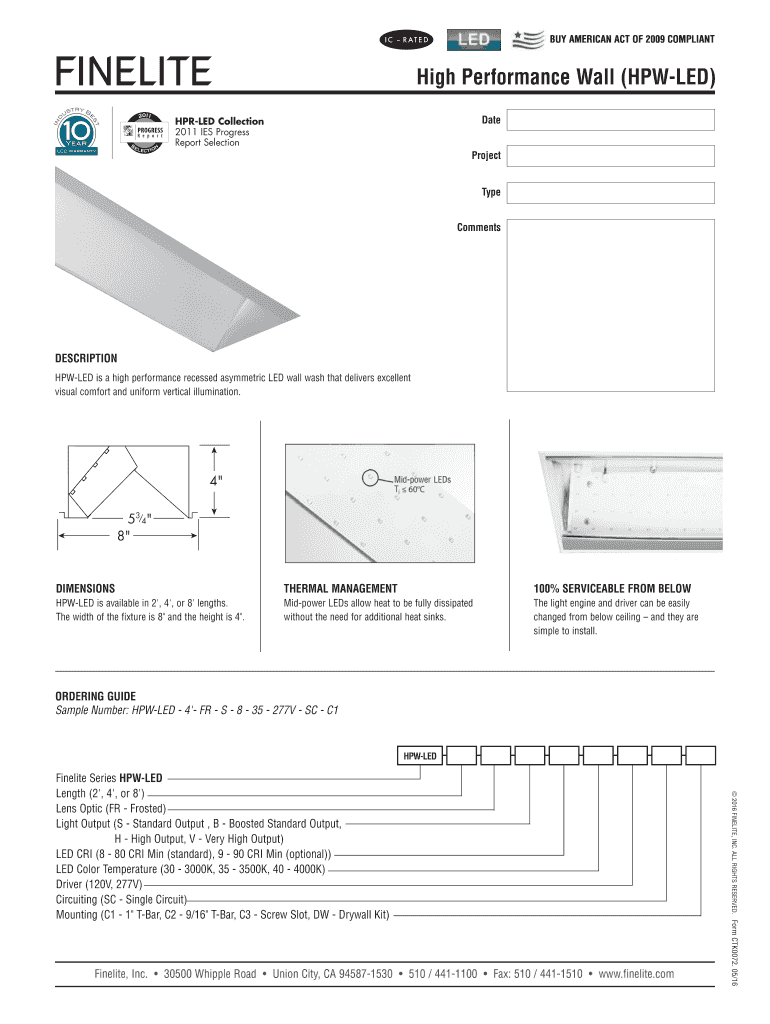 Fillable Online HPW-LED Tech Sheet - Finelite Fax Email Print - pdfFiller
