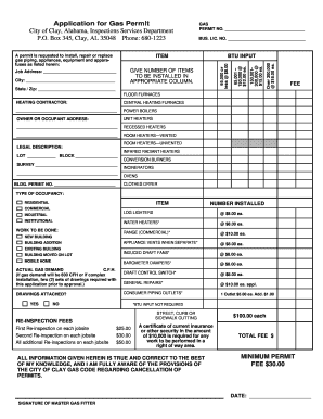 Fillable Online clayalabama Application for Gas Permit GAS City of Clay ...