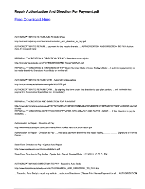 Fillable Online Repair Authorization And Direction For Payment Fax ...