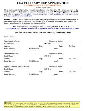 Fillable Online 2016 Culinary Art Competition - American Culinary ...