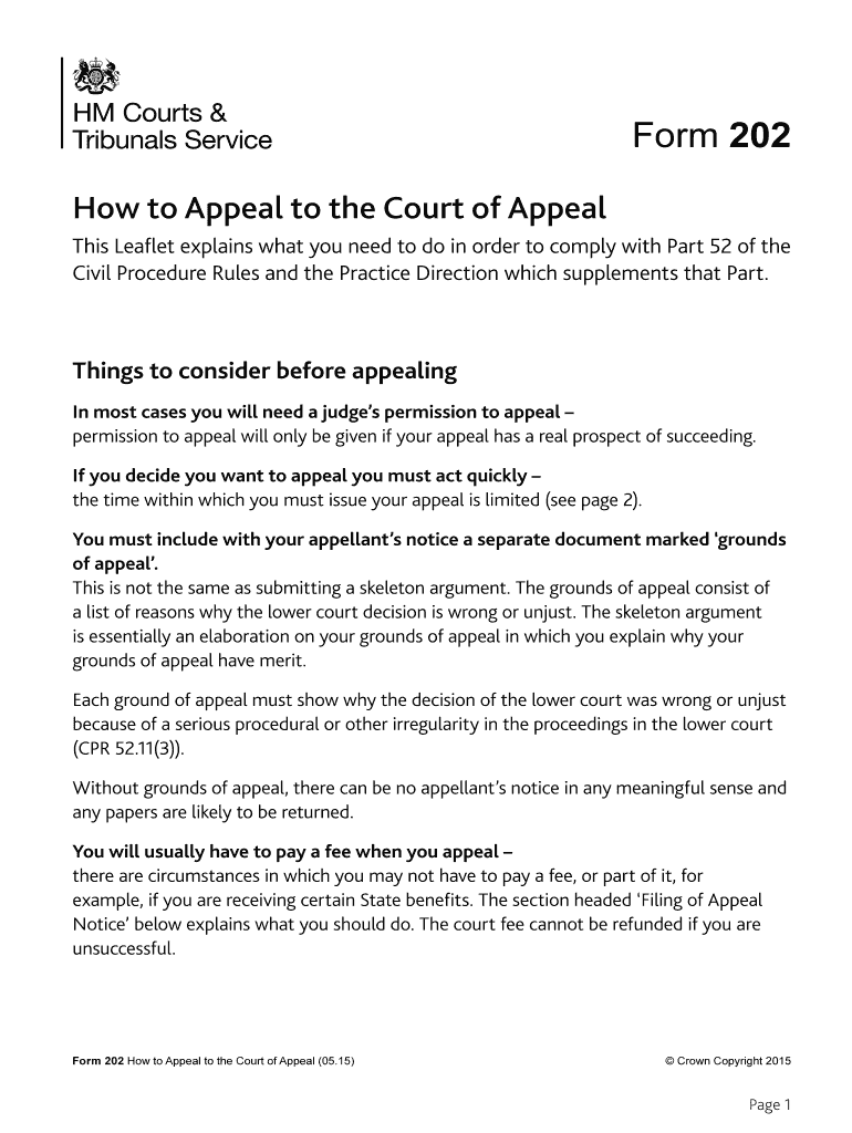 Fillable Online Form 202 How to Appeal to the Court of Appeal Fax Email ...
