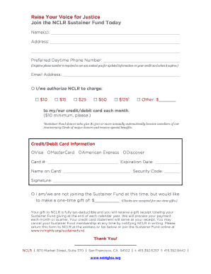Fillable Online nclrights NCLR Sustainer Fund: Monthly Pledge Program ...