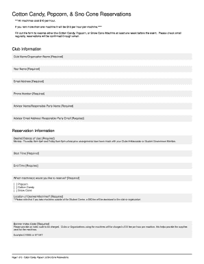 Fillable Online Cotton Candy, Popcorn, & Sno Cone Reservations. UVU Clubs Form Fax Email Print ...