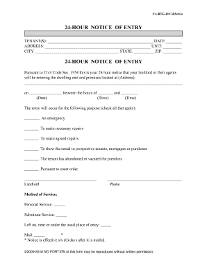 Fillable Online 24-hour notice of entry 24-hour notice of entry ...