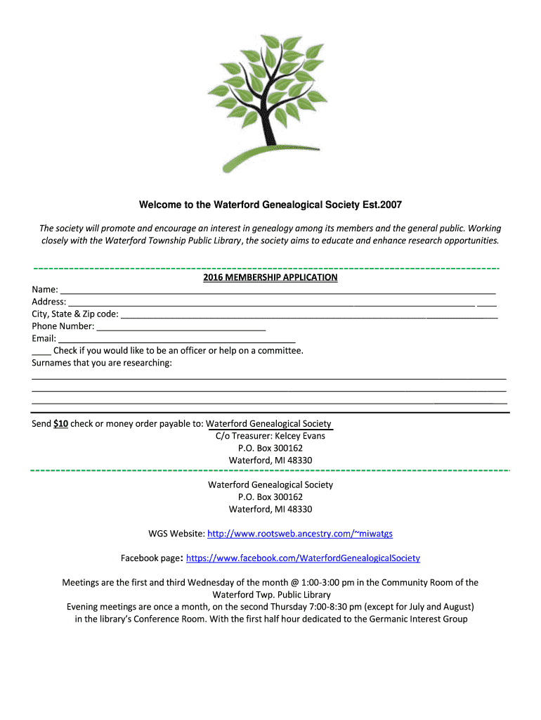 Fillable Online Printable Membership Application - RootsWeb - Ancestry.com Fax Email Print ...