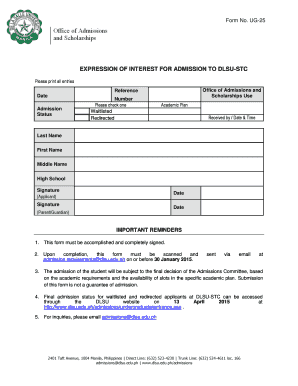 Fillable Online dlsu edu EXPRESSION OF INTEREST FOR ADMISSION TO DLSU-STC Fax Email Print ...