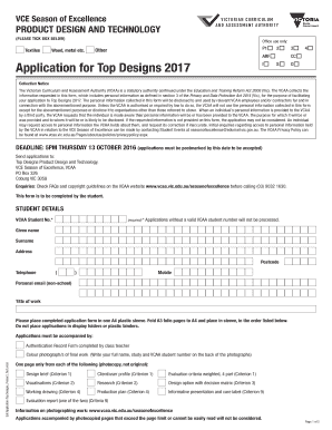 Fillable Online VCE Season of Excellence Application form for Top ...