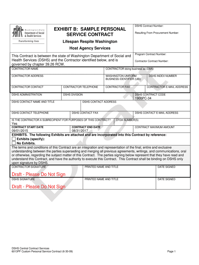 Fillable Online dshs wa 6013PF Personal Service Contract - Washington ...