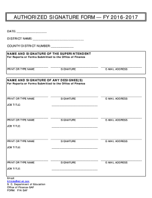 Fillable Online ed sc AUTHORIZED SIGNATURE FORM FY 2016-2017 Fax Email ...