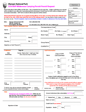 Fillable Online nps Olympic National Park CUA/SUP Wilderness Camping ...